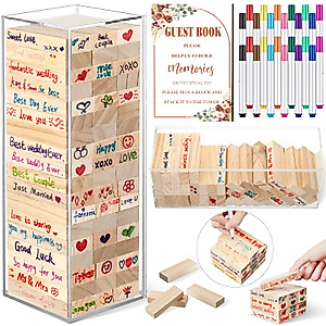 Beeveer 80 Pcs Wedding Guest Book Alternative Wooden Block Guest Book for Wedding Sign in Wedding Book Wooden Block Wedding Games Bridal Shower Game for Wedding Sign in, Reception (Rustic)