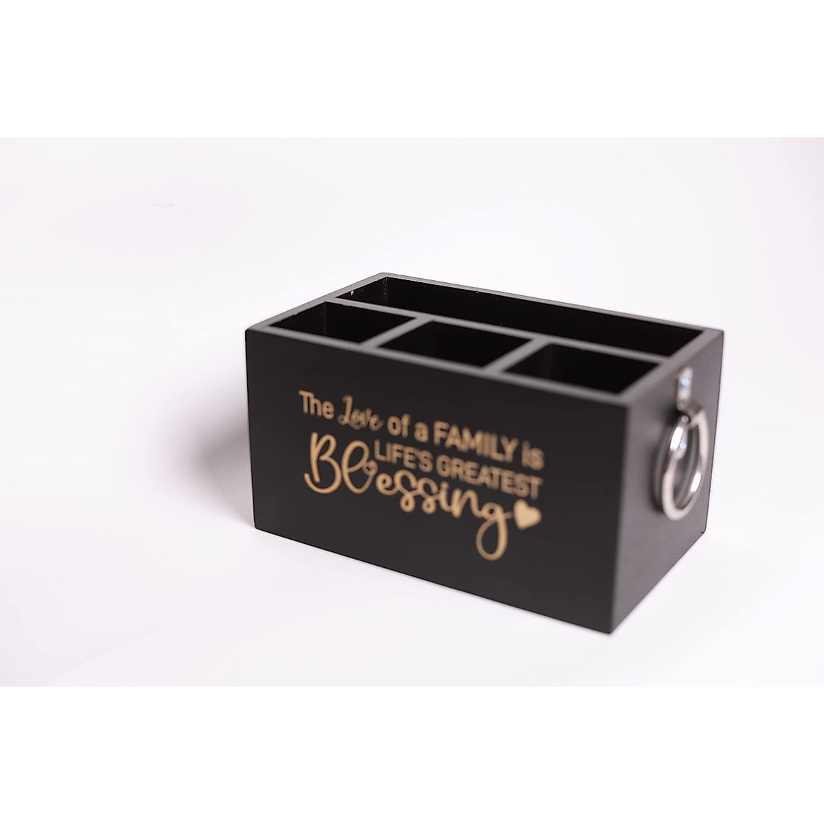 Krazy Case Wooden Kitchen Utensil Holder With 3 Compartments, Trendy Family Quote Utensil Organizer, Countertop Caddy Box, Wooden Utensil Caddy