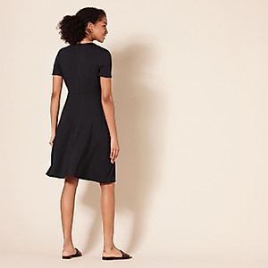 Amazon Essentials Women's Short Sleeve Faux-Wrap Dress, Black, X-Large