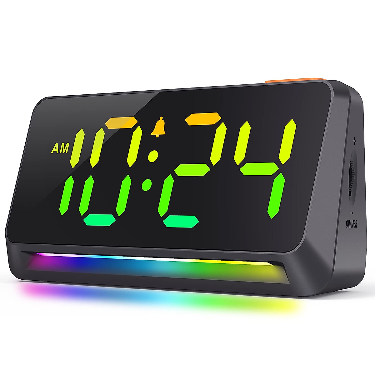 XKX Dynamic RGB Clock - Extra Loud Digital Alarm Clock for Bedroom, Heavy Sleepers, Adults, Kids, Small Bedside Desk Clock with RGB Night Light, LED Display, USB Charger - Cool Black