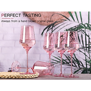 Pink Crystal Wine Glass Set of 6 - Hand-Blown Long Stem Wine Glasses, Unique Wine Glasses Gift For Wine Lovers, Dinner, Party, Wedding
