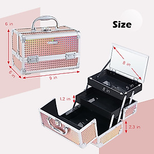 Joligrace Makeup Box Cosmetic Train Case Jewelry Organizer Lockable with Keys and Mirror 2-Tier Tray Portable Carrying with Handle Travel Storage Box