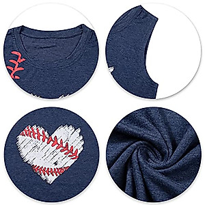 Baseball Tank Tops Women Baseball Heart Print Shirt Funny Play Ball Tank Casual Sleeveless Vest Summer Graphic Tee Top Blue