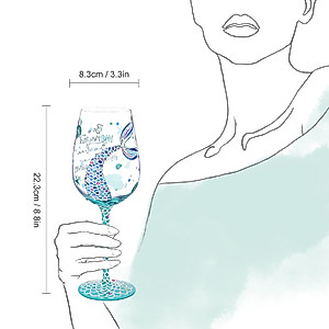 NymphFable Hand-painted Wine Glass Mermaid Sayings Artisan Painted 15oz Personalised Gift for Girls Women