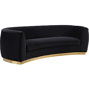Meridian Furniture Julian Collection Modern | Contemporary Velvet Upholstered Sofa with Stainless Steel Base in Rich Gold Finish, Black, 91.5" W x 36" D x 28" H