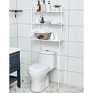 Chunful 3 Tier Over The Toilet Storage 3 Shelf Bathroom Organizer Over Toilet 63 x 27 x 10 Inches Over The Toilet Shelf Stable Freestanding Multifunctional Toilet Racks, Metal, White