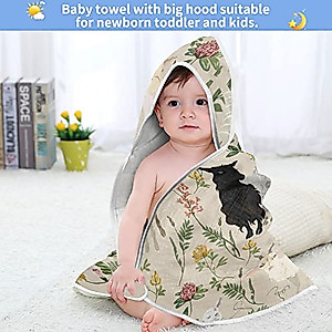 Goat Sheep Cow Flower Hooded Baby Towel Cartoon Animal Plant Baby Bath Towel Unisex Soft Organic Cotton Washcloths Toddlers Shower Gifts for Boys Girls Newborn 30 x 30 in