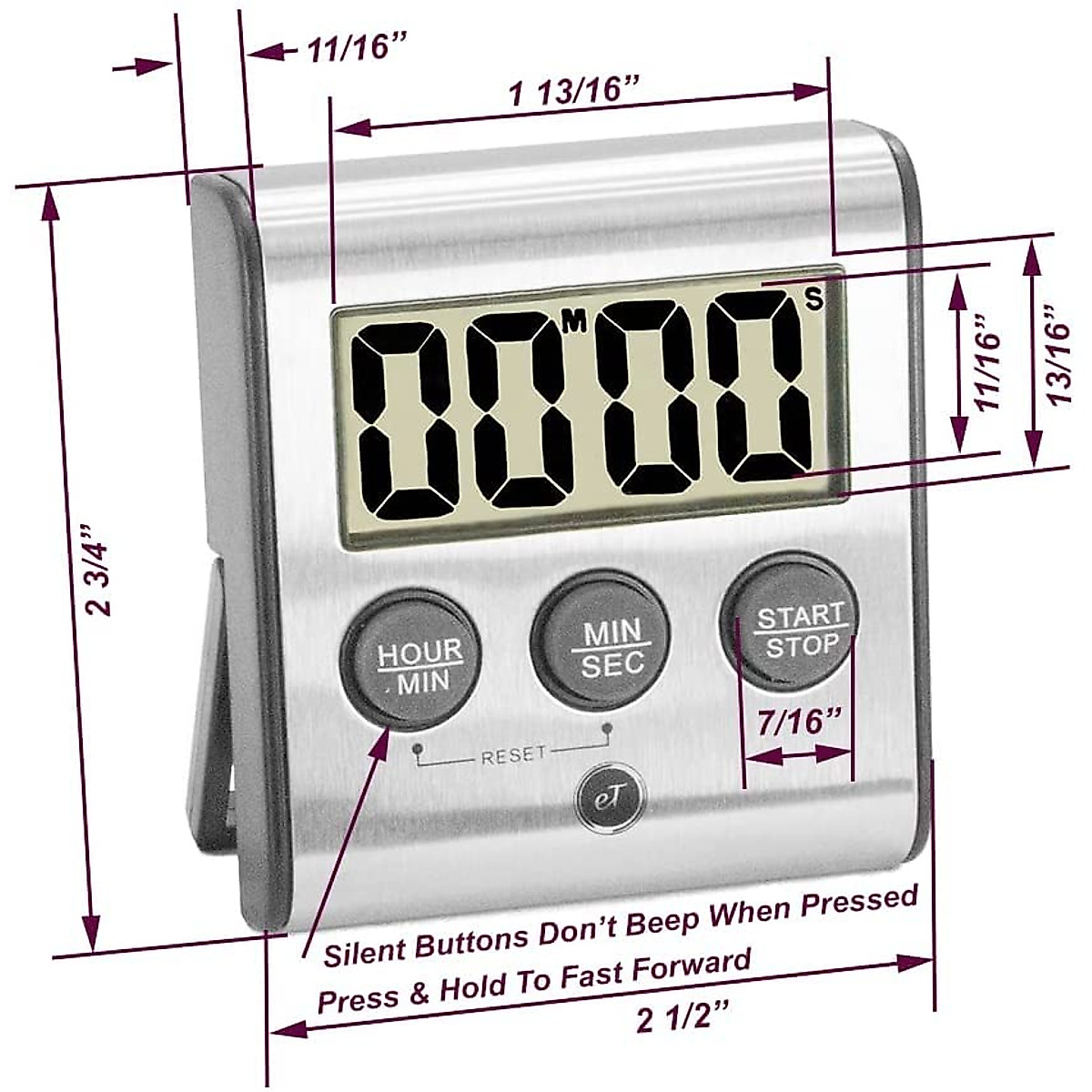 eTradewinds Elegant Digital Kitchen Timers 2 Pack Bundle Featuring Stainless Steel Models eT-78 and Model eT-24, Auto Shutoff Auto Memory