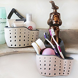 MOTZU Kitchen Sink Shelf Hanging Sponge Drainboard Storage Baskets,Adjustable Snap Sink Faucet Housing Cradle Kitchen Shelving Rack Drain Sponges（Beige）