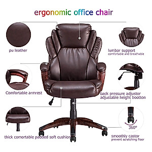XIZZI Office Chair,Computer Chair, Adjustable Swivel Desk Chair,High Back Office Chair with Wheels and Arms (Brown)