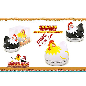 Cartoon Hen Mechanical Timers 60 Minutes Kitchen Cooking Timer Clock Loud Alarm Counters Mini Size Manual Timer for Study (Black)