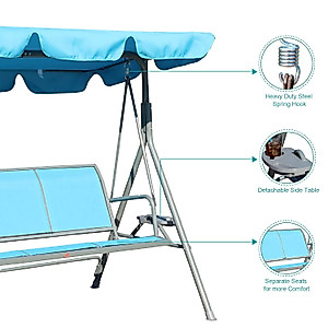 GOLDSUN Garden Porch Swing Hammock Swing Chair Bench for Patio, Garden,Backyard, Balcony with Adjustable Canopy,for Two or Three People (Blue)