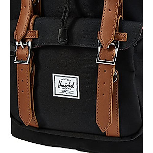Herschel Little America Laptop Backpack, Black/Tan Synthetic Leather, Mid-Volume 17.0L