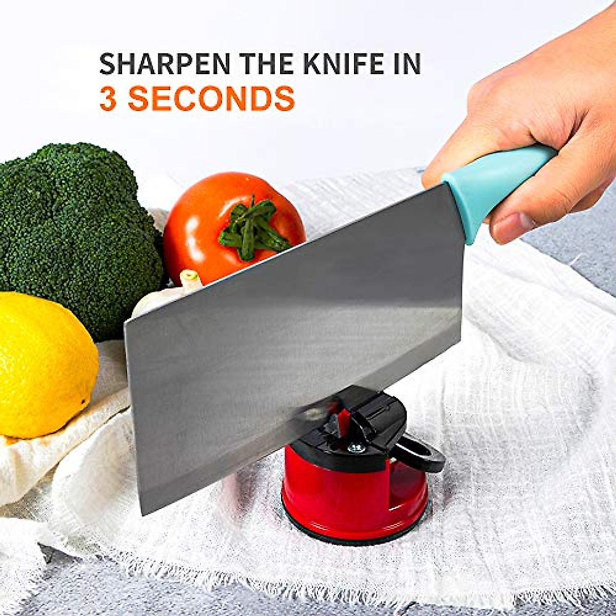 Knife Sharpeners, Mini Knife Sharpener with Suction Base, Pocket Knife Sharpeners Suitable for Most Blade Types, Small Knife Sharpener for Kitchen and Camping, Red