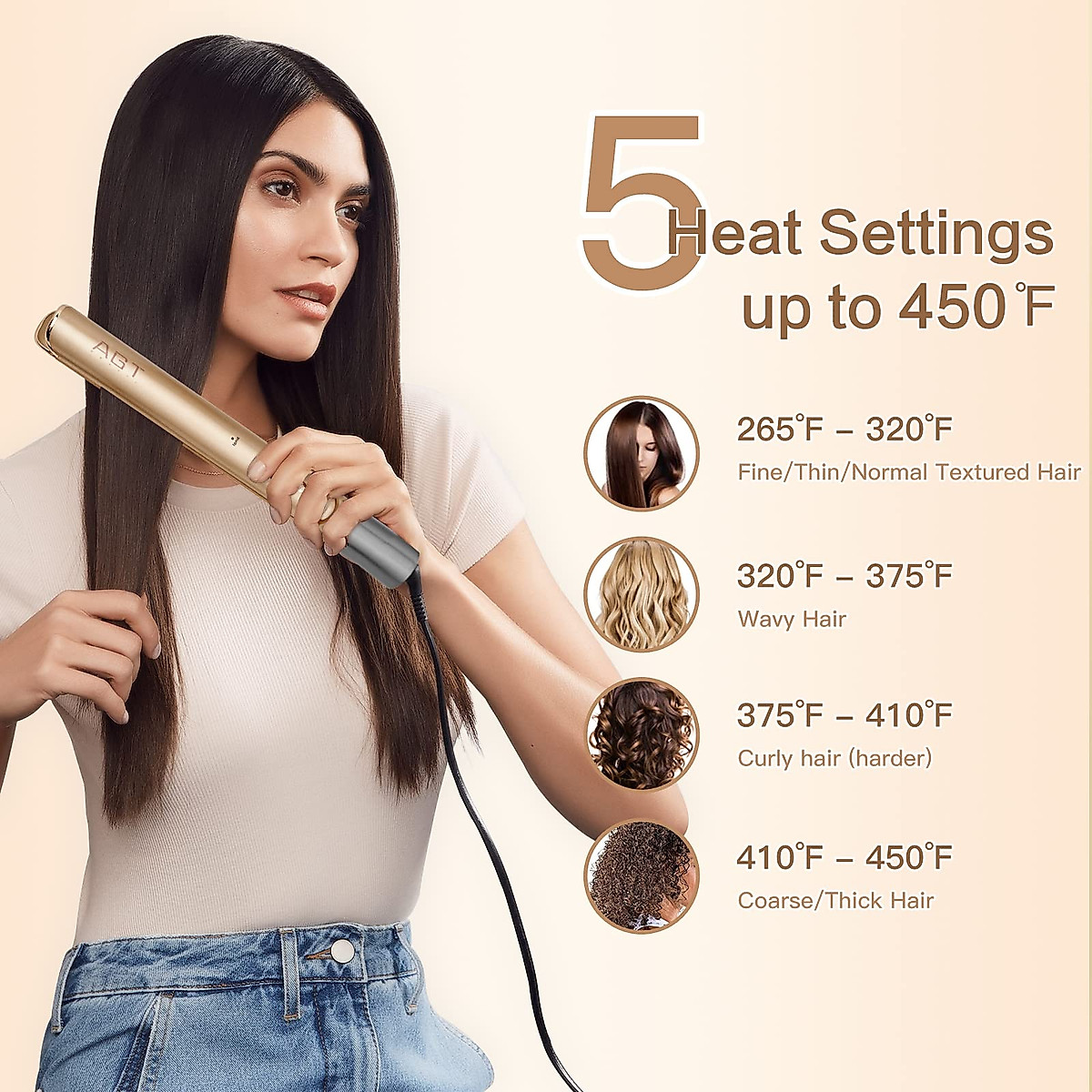 2 in 1 Hair Straightener, 1" Ceramic Plate Flat Iron for Wet to Dry Hair, Straightening Iron with Ionic Generator & Infrared Lamps for Repairing Hair, Hair Iron with 5 Temp & 60 Mins Auto Off