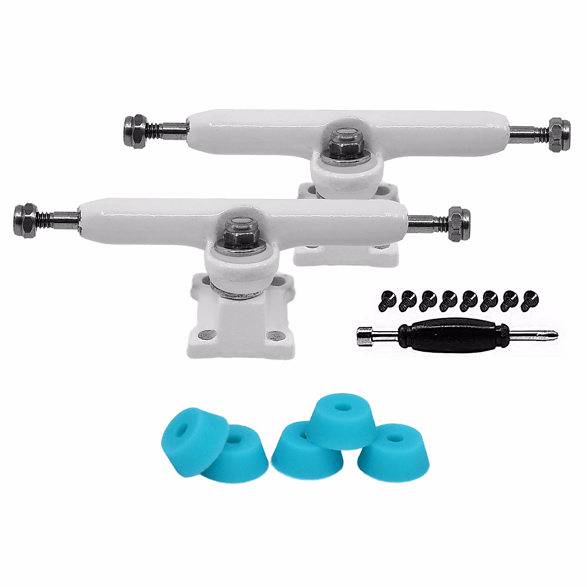 34mm Prodigy Gen2 Pro Fingerboard Trucks - Pro Style Base and Hanger with Custom Pivot Tuning and Pro Duro Bubble Bushings - White Colorway