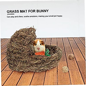 balacoo 1set Rabbit Bed Hut Bunny Mat House Sleeping Pet Hamsters Woven Hideaway for Grass Chew Natural Toys Pigs Bedding Small Chinchilla Ball Straw Playhouse Hand-Woven with Nest Guinea