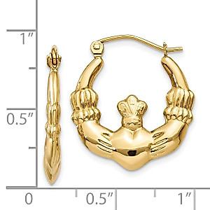 14K Yellow Gold Heart Love Irish Claddagh Celtic Hoop Earrings Jewelry