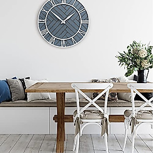 Sixty Times Hamptons - - Wall Clock 24 Inch - - Silent - - Metal & Wood - - Rustic Ocean Blue & White