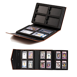 Premium Trading Card Display Leather Case for Display & Storage PSA BGS Graded Slabbed Basketball Baseball Football Hockey Sports Game Cards with 16 Slots