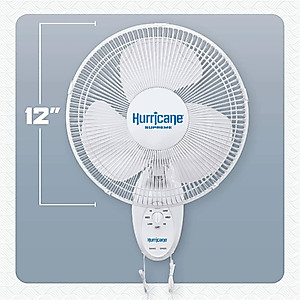 Hurricane Supreme 12" Oscillating Wall Mount Fan – Space-Saving, Powerful & Quiet 3-Speed Airflow, Adjustable Tilt for Home, Garage, Gym, and Workshop