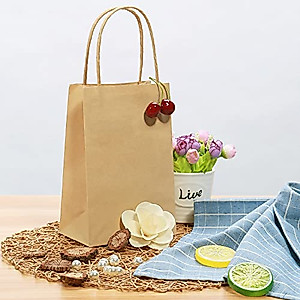 Ronvir 50pcs Brown Gift Bags 5.25x3.25x8 Inches Brown Paper Bags With Handles Small Brown Kraft Bags For Party Favor, Goodie, Candy, Halloween, Christmas, Thanksgiving