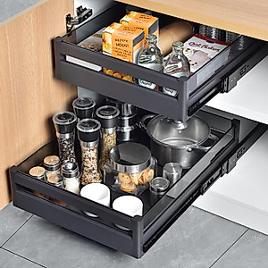 YOHOM Pull Out Cabinet Organizer Sliding Shelf for Kitchen Slide Out Pantry Drawer Full Extension Under Sink Roll Out Tray with Dividers 20" W x 21" D