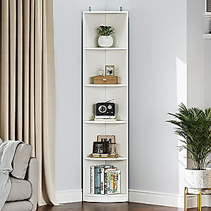 YITAHOME 5-Tier Corner Shelf, 70.8" Tall Modern Free Standing Corner Bookshelf, 5 Shelf Display Corner Bookcase and Bookshelves,Wooden Open Storage Book Shelves for Living Room, Home Office, White