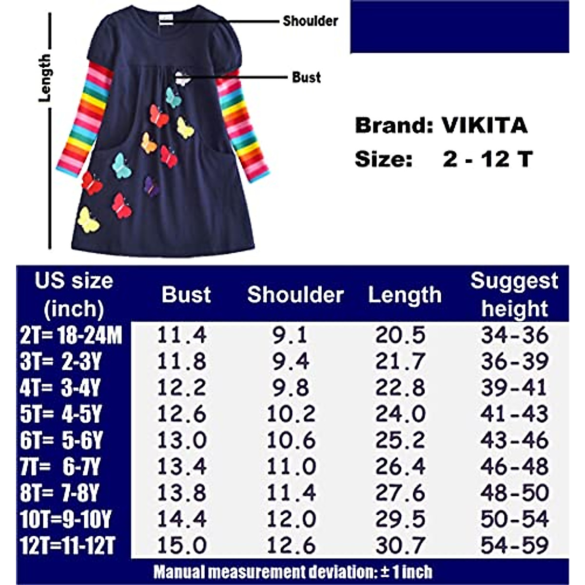 VIKITA Little Girls Dresses Winter Girl Clothes Long Sleeve Navy Dress Xmas Gift for Kids 2-8 Years LH5805, 7T