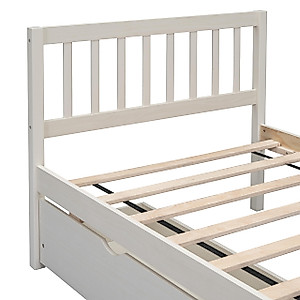 Harper & Bright Designs Twin Bed Frame with Storage Drawers,Wood Twin Beds with Drawers Underneath, Kids Twin Platform Bed with Headboard, No Box Spring Needed,White Washed