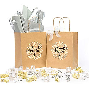 VHOB Artenkraft Medium Thank You Gift Bags Bulk with Handles 50pcs- Premium Brown Kraft Paper Bags for Wedding Birthday Graduation Party Favors Baby Shower Retail Merchandise 8x4.75x10 Inches (Brown)