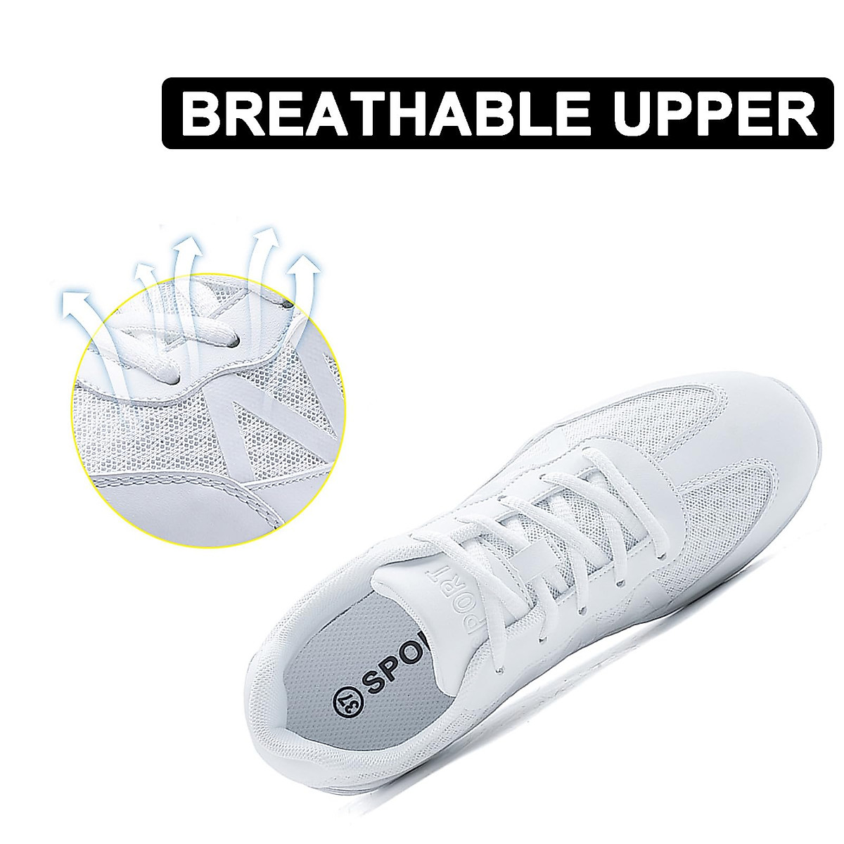 FLIOZY Womens Cheer Dance Shoes Girls White Breathable Lightweight Cheerleading Competition Shoes Athletic Sport Training Sneakers 37