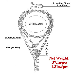 Ingemark Statement Cool Punk Chunky Chain Toggle Necklace for Women Heart Shaped Photo Locket Pendant Layered Heart Locket Necklace (Style 3 Silver)