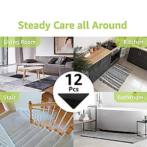 Rabenda 12 Pcs Grippers for Rugs, Non Slip Rug Pads for Hardwood Floors and Tiles, Reusable and Washable Rug Tape for Area Rugs, Dual Sided Adhesive Rug Pad Gripper Keep Corners Flat(Black)