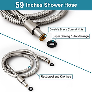 High Pressure Handheld Shower Head Brushed Nickel, 6 Spray Settings Shower Head with Handheld, 4.3 Inch High Flow Hand Held Rain Showerhead with Stainless Steel Hose, Adjustable Bracket