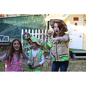 Eagle Eye Explorer Multi-Piece Set Cargo Vest with Reflective Safety Straps, 1 8x21 Magnification Binoculars and Safari Hat for Boys and Girls (Small/Medium, Tan and Green)