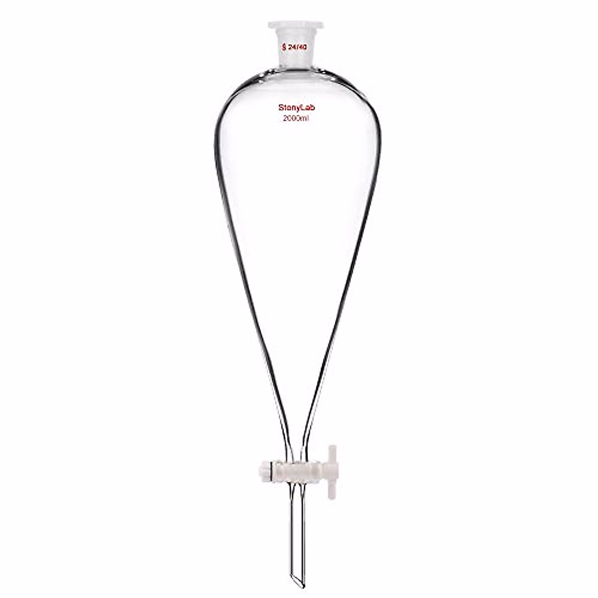 StonyLab Borosilicate Glass 2000 ml Heavy Wall Conical Separatory Funnel with 24/40 Joints and PTFE Stopcock, 2 L (2 Liter)