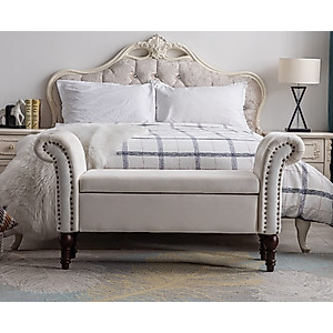 QUINJAY Velvet Tufted Upholstered Storage Bench, Cream, 33.5 in L x 16.5 in W x 26 in H