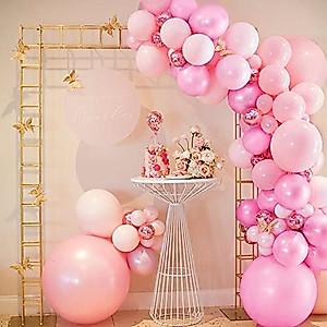 Pink Balloon Garland, 92PCS Hot Pink Party Decorations for Girls Women Birthday Dark Pink Balloon Arch Kit with Rose Gold Balloons for Bachelorette Wedding Baby Shower 16th 21st Princess Theme Party (Macron Pink)