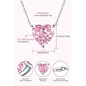 AINUOSHI Heart Necklace Sterling Silver Necklaces for Women Pink Cubic Zirconia Diamond Pendant Anniversary Birthday Christmas Gifts for Her Hypoallergenic