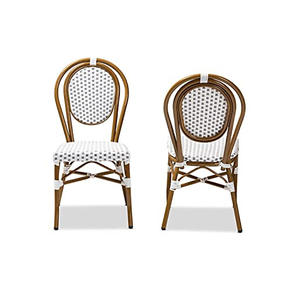Baxton Studio Gauthier Classic French Indoor and Outdoor Grey and White Bamboo Style Stackable Bistro Dining Chair Set of 2