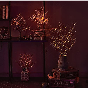 LITBLOOM Lighted Spooky Halloween Tree with Timer Battery Operated or USB Plug in, Pre-lit Black Glittered Tabletop Tree with Orange Lights 24L 18IN for Halloween Home Party Decoration Indoor