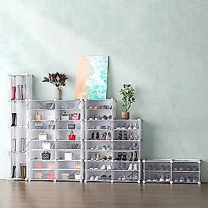 UNZIPE Shoe Rack Cabient, 56 Pairs Shoes Organizer Plastic Cube Storage Shoe Shelves Free Standing Shoe Rack for Closet, Bedroom Entryway Hallway, White