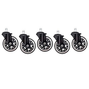 Linco 3” Heavy Duty Swivel Office Chair Wheels - Set of 5 Polyurethane Furniture Wheels with 11mm Stem Size - Replacement Wheels for Office Chair, Gaming Chairs - Capacity: 600 lbs