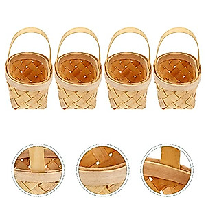 DOITOOL 4pcs MIni Woven Baskets Small Handmade Baskets with Handles Braided Basket Wood Chip Basket Hanging Baskets for Egg Gifts Home Decor 6. 5X4. 5CM