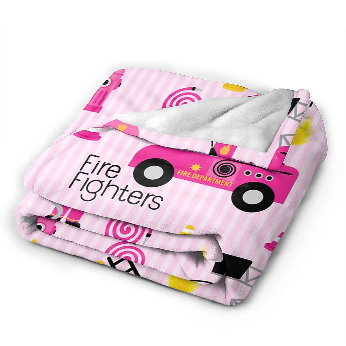 Girly Firefighters Cute Pink Fire Truck Throw Blanket Super Soft Warm Bed Blankets for Couch Bedroom Sofa Office Car, All Season Cozy Flannel Plush Blanket for Girls Boys Adults, 50"X40"
