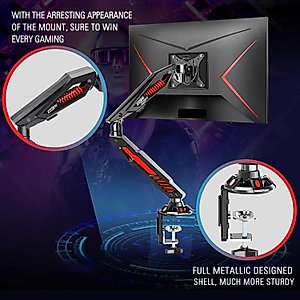 MOUNT PRO Single Gaming Monitor Stand - Mechanical Spring Monitor Mount, Adjustable Gaming Monitor Arm with C Clamp and Grommet Mounting Base - Fits for Computer Screen up to 32”, VESA 75x75, 100x100