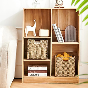 LGENHOOM Handwoven Seagrass Storage Baskets Foldable Wicker Storage Cubes 11x11in Hyacinth Baskets Rustic Set Of 2 Multipurpose Collapsible Storage Organizer for Bedroom Living Room Shelves