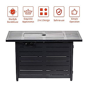Propane Fire Pit Table, 42 Inch 60,000 BTU Rectangular Propane Gas Fire pits Free Lava Rocks and Electronic Ignition Balcony OutdoorTable Courtyard Garden Fire Pit Terrace