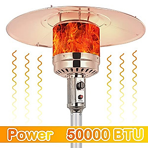 Hykolity 50,000 BTU Propane Patio Heater with Reflector, Stainless Steel Burner, Triple Protection System, Wheels, Outdoor Heaters for Patio, Garden, Commercial and Residential, Silver